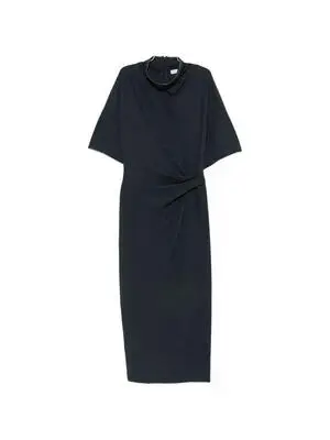 Brunello Cucinelli Twisted-waist High-neck Midi Dress