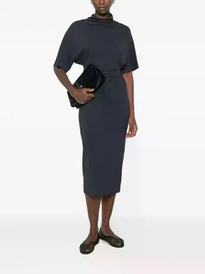 Brunello Cucinelli Twisted-waist High-neck Midi Dress