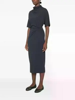 Brunello Cucinelli Twisted-waist High-neck Midi Dress