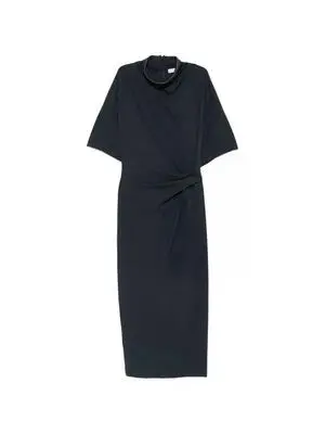 Brunello Cucinelli Twisted-waist High-neck Midi Dress