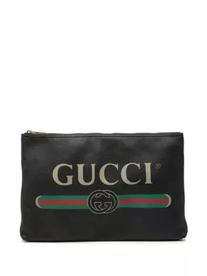 Gucci 2016-2026 Leather Logo Clutch Bag - Black