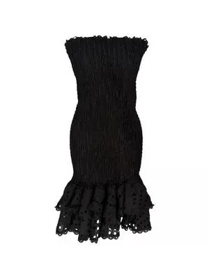 Charo Ruiz Ibiza Eyelet Shirred Bodice Strapless Tiered Ruffled Hem Dress