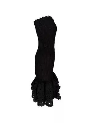 Charo Ruiz Ibiza Eyelet Shirred Bodice Strapless Tiered Ruffled Hem Dress