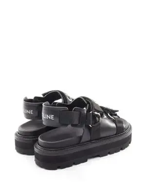 Celine Leather Logo Detail Touch-strap Platform Sandals