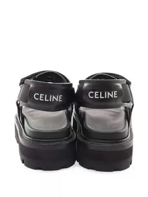 Celine Leather Logo Detail Touch-strap Platform Sandals