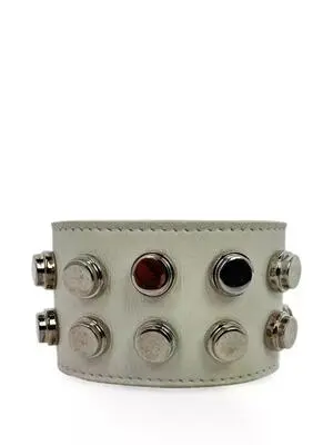 Saint Laurent White Leather Studded Wrap Bracelet