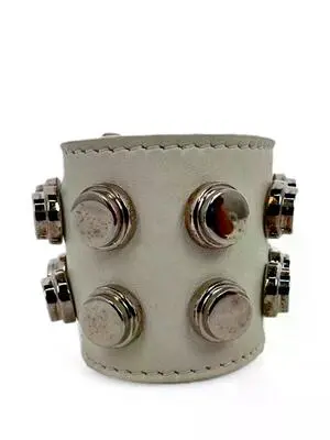 Saint Laurent White Leather Studded Wrap Bracelet