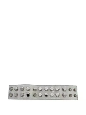 Saint Laurent White Leather Studded Wrap Bracelet