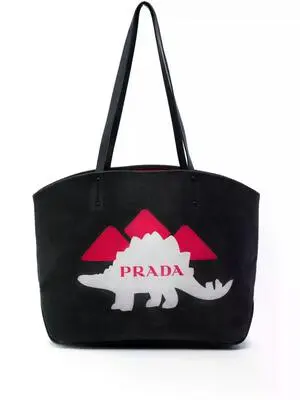Prada Canvas Dinosaur Print Canapa Tote Bag