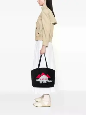 Prada Canvas Dinosaur Print Canapa Tote Bag