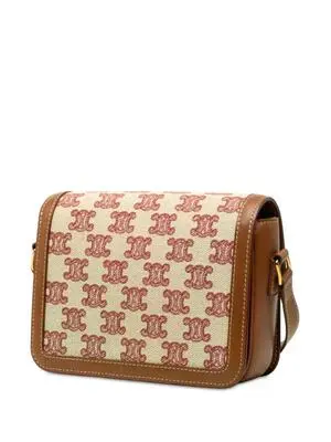 Celine Teen Embroidered Canvas And Calfskin Triomphe Cross Body Bag - Neutrals