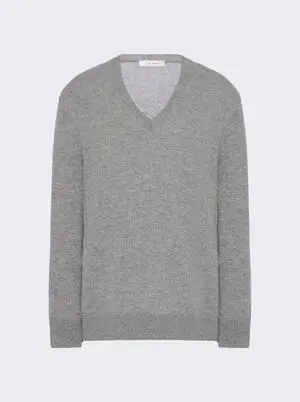 THE ROW Phora Cashmere V-neck Sweater - Light Grey