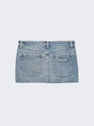 Miu Miu Denim Mini Skirt With Frayed Hem