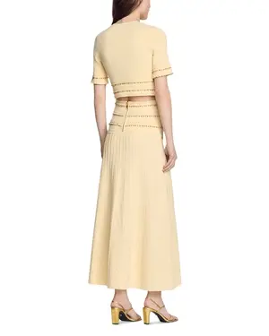 Sandro Oria Cropped Knit Top With Metallic Trim - Vanilla