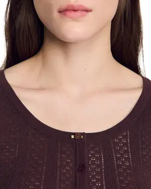 Sandro Anae Cropped Pointelle Knit Top