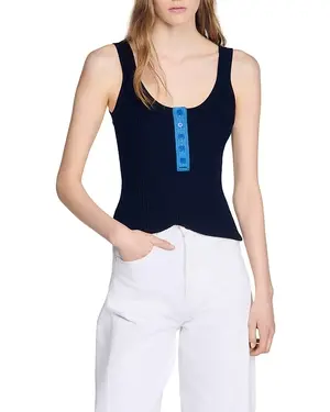 Sandro Button Front Ribbed Tank