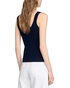 Sandro Button Front Ribbed Tank