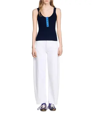 Sandro Button Front Ribbed Tank