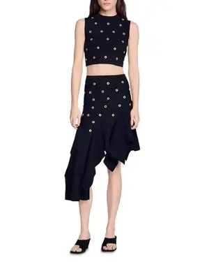 Sandro Bel Studded Knit Cropped Top