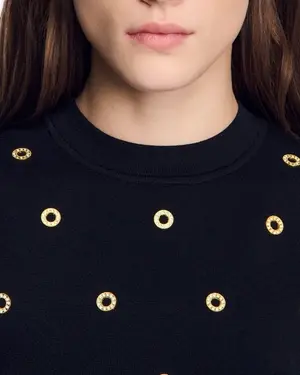 Sandro Bel Studded Knit Cropped Top