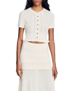 Sandro Larane Ruffled Pointelle Knit Top