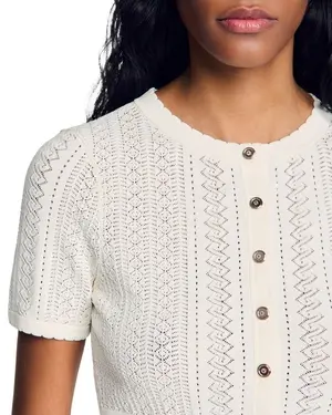 Sandro Larane Ruffled Pointelle Knit Top