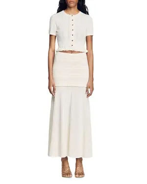 Sandro Larane Ruffled Pointelle Knit Top