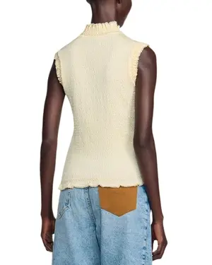 Sandro Smocked Mock Neck Top With Floral Detail