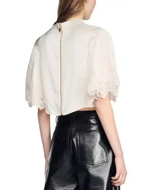 Sandro Voltige Satin Lace Trim Top