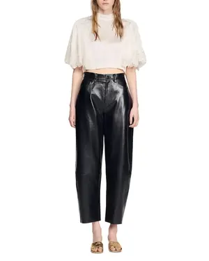 Sandro Voltige Satin Lace Trim Top