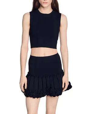 Sandro Cropped Rib Knit Sleeveless Top