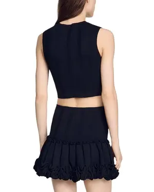 Sandro Cropped Rib Knit Sleeveless Top
