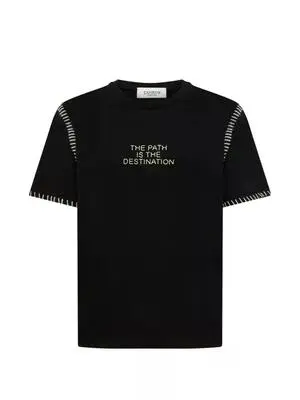 LANEUS Blanket-stitched T-shirt - Black