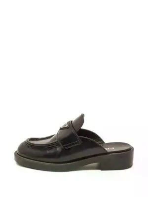 Prada Leather Triangle Logo Loafer Mules