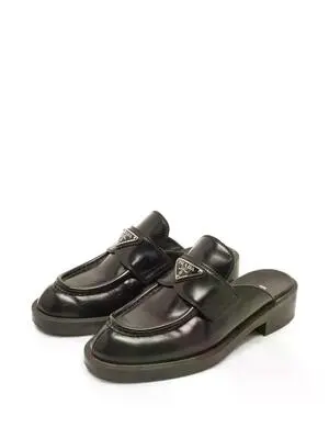Prada Leather Triangle Logo Loafer Mules