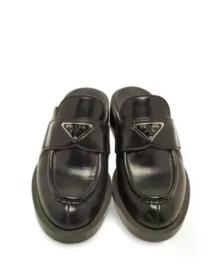 Prada Leather Triangle Logo Loafer Mules