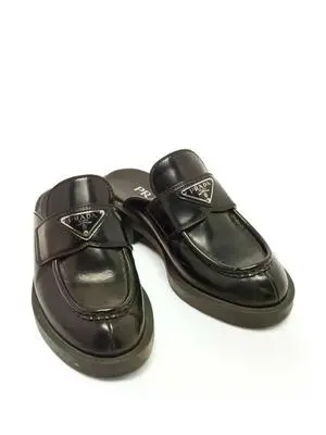Prada Leather Triangle Logo Loafer Mules