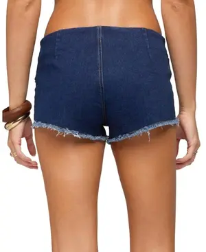 EDIKTED Lace Up Denim Micro Shorts
