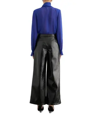 TOCCIN Kaila Sheer Print Tie Neck Blouse - Lapis