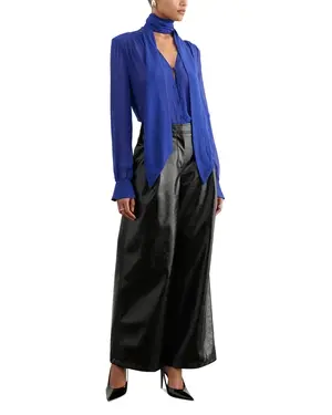TOCCIN Kaila Sheer Print Tie Neck Blouse - Lapis