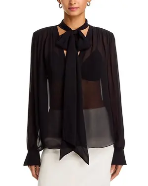 TOCCIN Kaila Sheer Tie Neck Blouse - Leopard