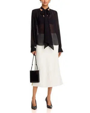 TOCCIN Kaila Sheer Print Tie Neck Blouse