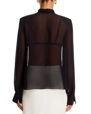 TOCCIN Kaila Sheer Print Tie Neck Blouse
