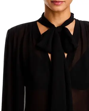 TOCCIN Kaila Sheer Print Tie Neck Blouse