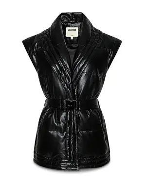 L'Agence Ignis Puffer Belted Faux Leather Down Vest
