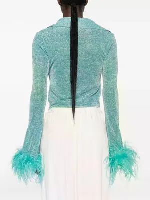Oseree Feather-trim Metallic-thread Top