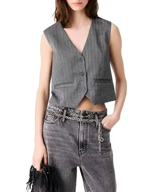Maje Livalus Rhinestone Pinstriped Vest