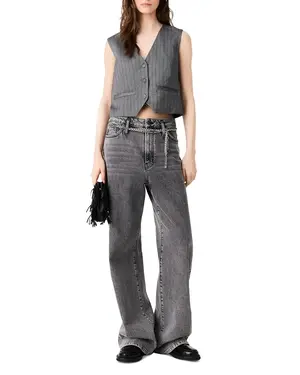 Maje Livalus Rhinestone Pinstriped Vest