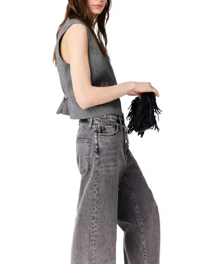 Maje Livalus Rhinestone Pinstriped Vest