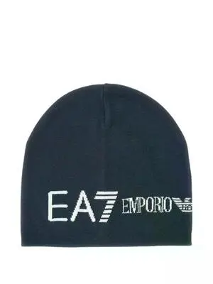 EA7 Logo Jacquard Beanie Hat - Blue